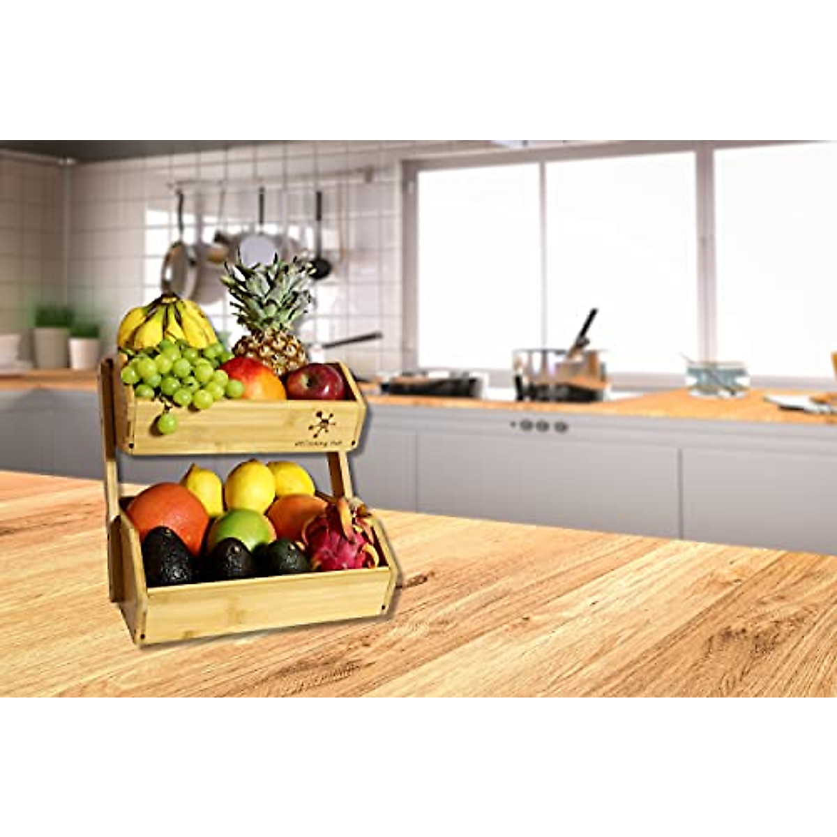Bamboo Storage Bin - Multipurpose Open Front Stacking Bins for Kitchen & Pantry - Configurable as 2 Tier Bamboo Fruit Basket on Countertop – Ideal for Vegetables, Potato and Onion Storage Bin