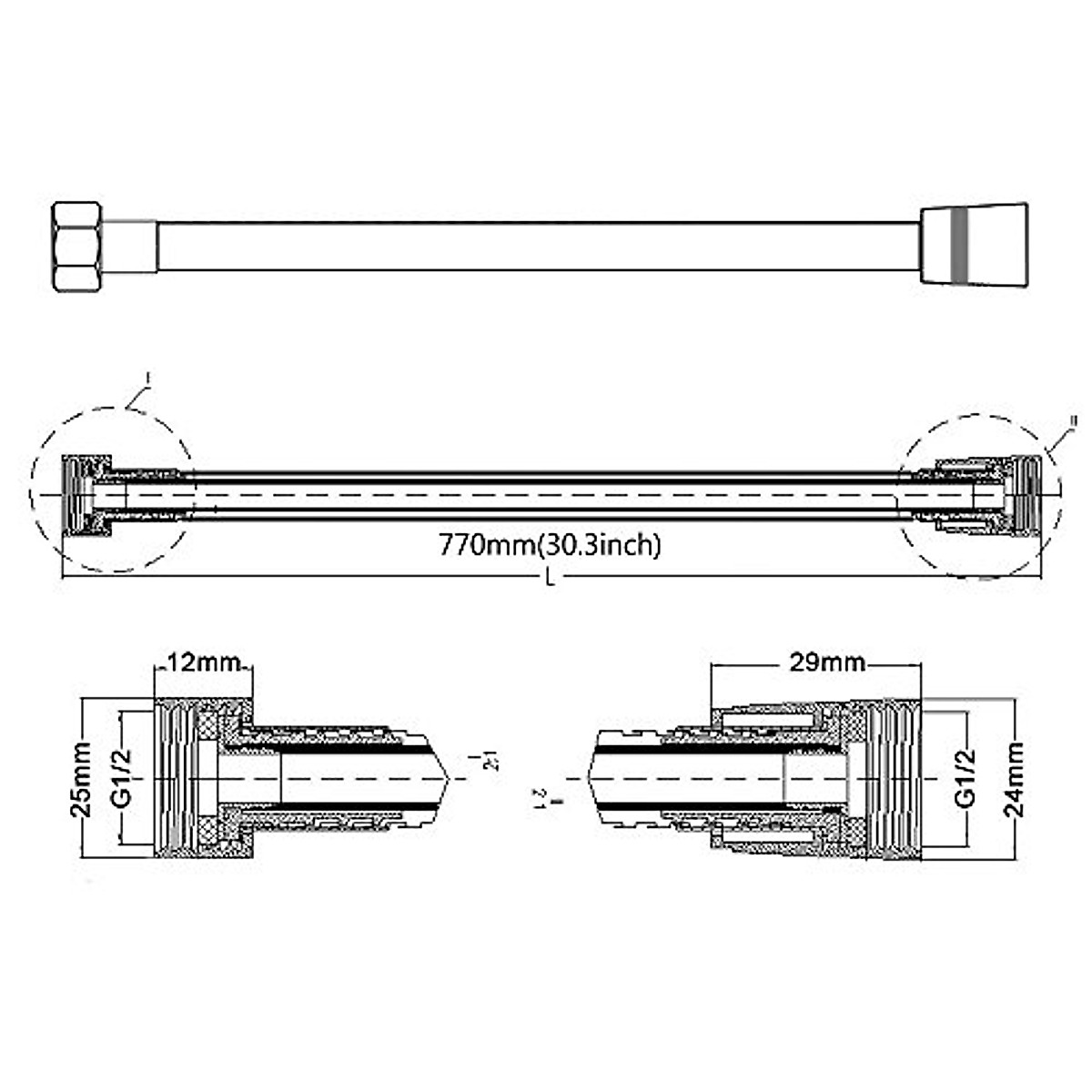 Weirun Commercial Style Single Lever Spring Pull Down Kitchen Sink Faucet Replacement Part 30.3-Inch Hose, Stainless steel