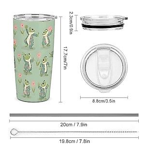 KIOWEIR Cute Frog And Flower Stainless Steel Tumbler 20oz With Lid And Straw, Insulated Tumblers Coffee Cup, Travel Mug for Ice Drink & Hot Beverage for Women Men Boys Girls
