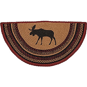 VHC Brands Cumberland Rustic Kitchen Rug, Cozy Natural & Dyed Jute Moose Pattern Tan Entryway Doormat Half Circle 16.5x33