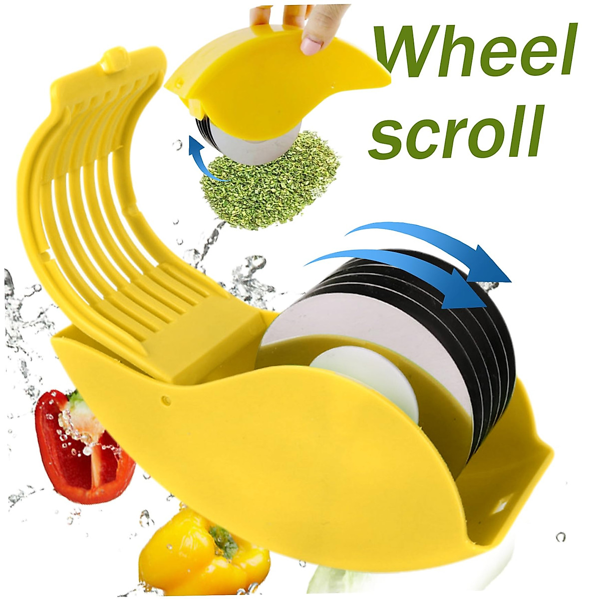 Herb Stripper Herb Chopper with 6 Blade Manual Herb Chopper Stainless Steel PP Herb Cutter Sharp Detachable Washable for Cilantro Scallion Parsley Yellow