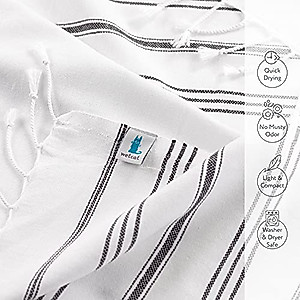 WETCAT Turkish Hand Towels with Hanging Loop (20 x 30) - Set of 2, 100% Cotton, Soft - Pre Washed Boho Farmhouse Kitchen Towels - Unique Decorative Hand Towels for Bathroom (Black & White)