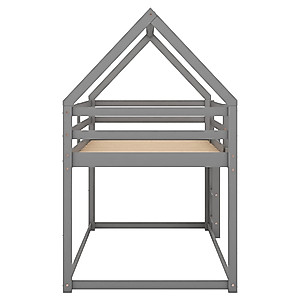 TARTOP House Shaped Bunk Bed Twin Over Twin Size Wood Bunk Bed Frame Low Bunk Beds for Kids and Toddlers, Twin Size,Gray