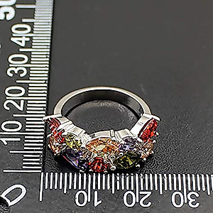 QIXINWANG Multi Gemstone Ring Morganite Garnet Amethyst Peridot Promise Wedding Party Ring for Women Size 6 to 10 (8)