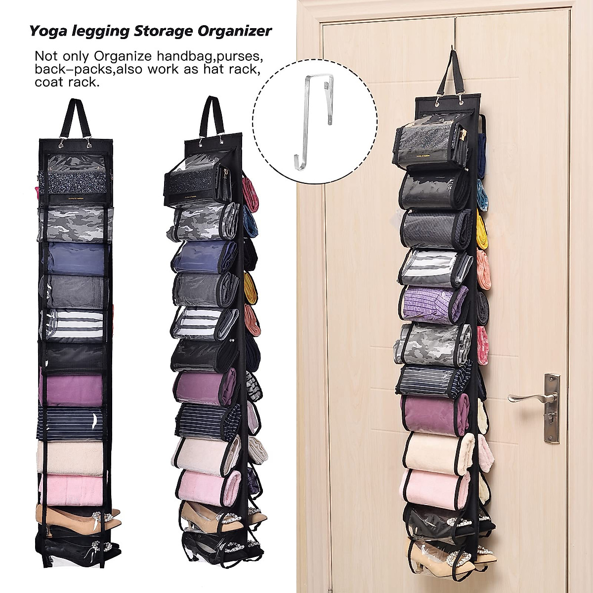 Innvix Yoga Legging Storage Organizer-Space Saving Clothes Closets Roll Holder, Hanging Organizer Storage with 24 Roll Independent Compartments (BDLW)