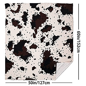 Yiyhuxf Cow Print Blanket Animal Brown Black Milky White Faux Fur Throw Blankets Western Cute Flannel Fleece Decorative Bed Sofa Office Blanket 60"x50"