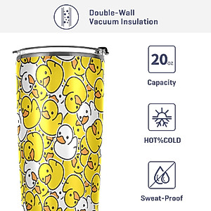Duck Rubber Insulated Tumbler with Lid and Straw Stainless Steel Double Wall Vacuum Travel Mug Water Cup Coffee Tumbler 20oz Keep Cold or Hot Gift for Women Men Sports Hiking