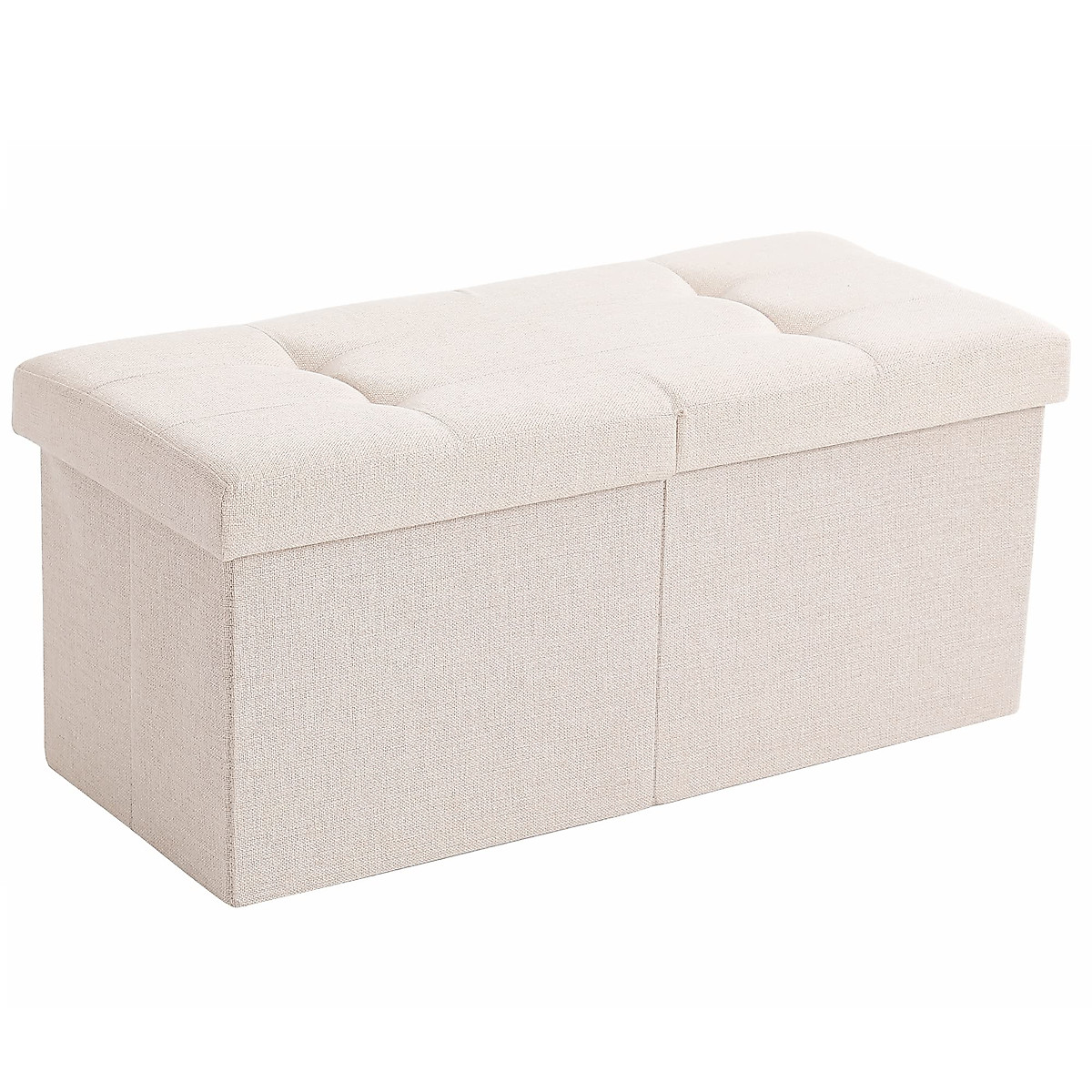 CUYOCA Storage Ottoman Bench Foldable Seat Footrest Shoe Bench End of Bed Storage, 80L Storage Space, 30 inches Linen Fabric Cream