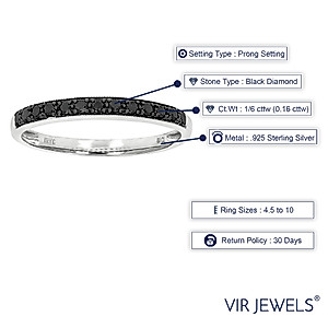 Vir Jewels 1/6 cttw Black Diamond Wedding Band in .925 Sterling Silver with Milgrain Size 8.5