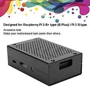 Case for 3 B+ (B Plus) / Pi 3 B, Aluminum Alloy Case Mesh Shell Vent Motherboard , for Heatsink (Black for 3B+/3B)