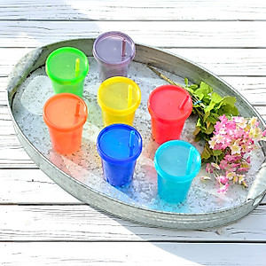 Youngever 7 Sets Plastic Kids Cups with Lids and Straws, 7 Reusable Toddler Cups with Straws in 7 Assorted Colors