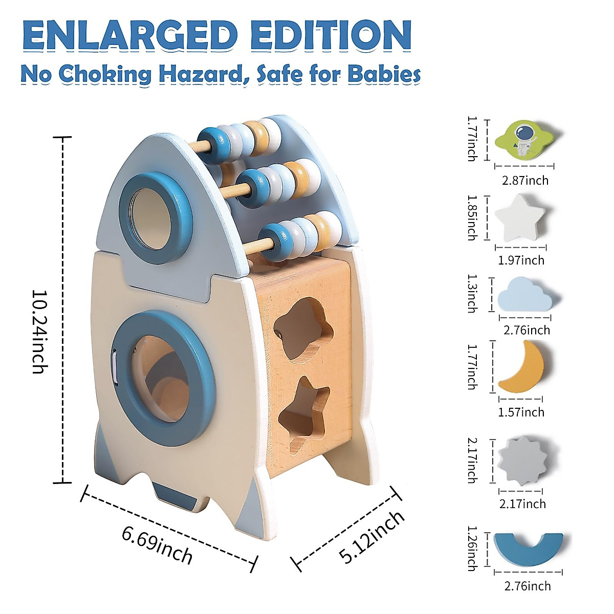 Smartwo Wooden Space Toy for Baby 1 Year Old, Montessori Toy for Babies 12-18 Months, Toddler Rocket Toy Age 1-3, Sensory Activity Cube Learning Toy, 1st Birthday Gift for Boys and Girls