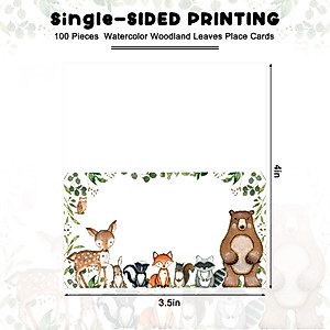 Whaline 100Pcs Woodland Animal Place Cards 2 x 3.5 Inch Watercolor Jungle Creature Tent Name Cards Safari Seat Assignment Labels for Birthday Baby Shower Party Table Setting Supplies