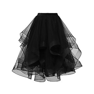 DRESSTELLS Black Tulle Skirts for Women, A Line Elastic Waist Tiered Layered Puffy Midi Tutu Skirt, Long Fluffy Party Skirt 2025 Black M