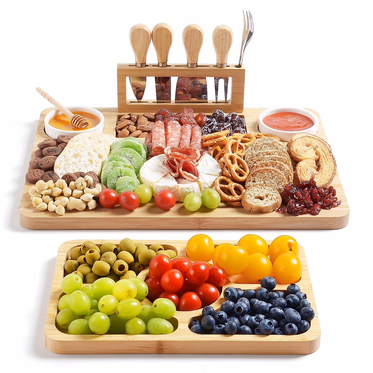 ROCIRLAB Bamboo Charcuterie Boards (23"×11"×0.8") and Knife Set, Lightweight Cheese Board and Platter, Unique Gift for Housewarming, Anniversary & Wedding, Mother's Day and Christmas for Women…