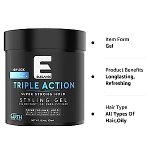 E Elegance Earth Fragrance Triple Action Hair Gel for Men And Women - Super Strong Hold, Extreme Volume, And Long Lasting Shine - Flake Free And Refreshing Fragrance - All Hair Types, 16.9 oz