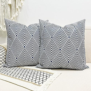 Slow Cow Pack of 2 Embroidery Throw Pillow Covers, Geometric Diamonds Navy Decorative Throw Pillow Cases for Sofa 18 x18 Inches