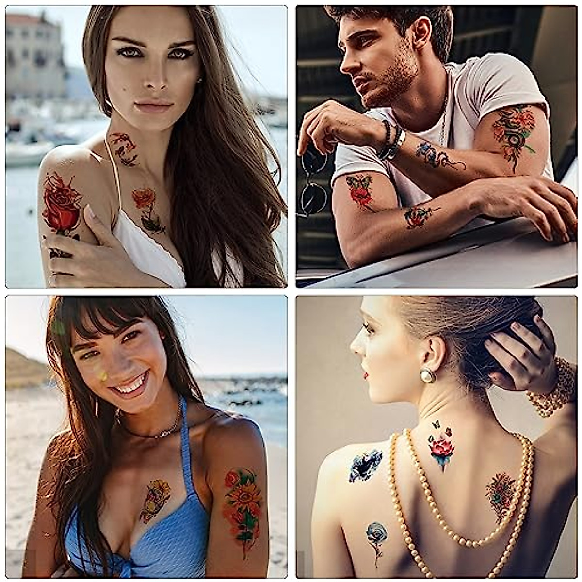 77 Sheets Temporary Tattoo, 17 Sheets Half Arm Flower Rose Skull Butterfly Snake Fake Tattoos for Adults, 60 Sheets Tiny Waterproof Temporary Tattoos Body Art Sticker Realistic for Women Girls or Kids