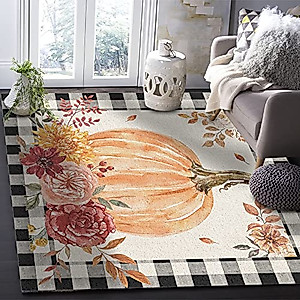 2'x3' Fall Thanksgiving Area Rug,Outdoor Indoor Washable Carpet Area+Rug for Living Room,Boys/Girls Bedroom,Bathroom,Classroom,Kitchen,Hallway,Throw Floor Mat Autumn Pumpkin Flower Leaves Plaid Check