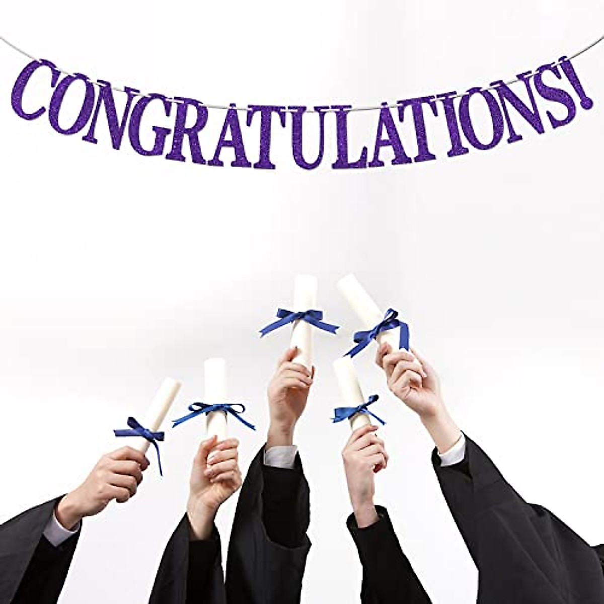 Purple Glitter Congratulations Banner, Congrats Grad/Class of 2023/So Proud of You, 2023 Graduation Party Supplies Decorations