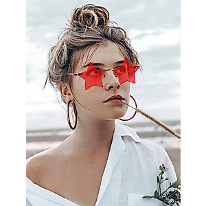 Frienda 4 Pairs Star Shape Sunglasses Star Shape Personality Sun Glasses Star Rimless Glasses for Women Men Party(Black, Yellow, Red, Purple)