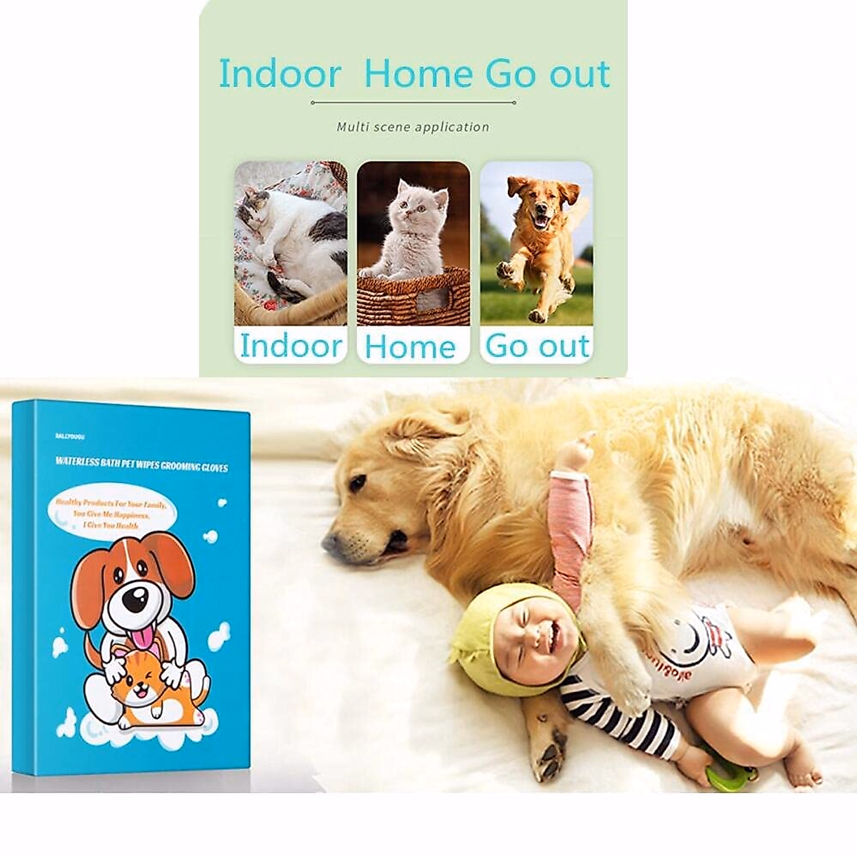 DALLYOUGU Single Use Waterless Pet Wipes Hypoallergenic for Bathing Paws and Butt,NO-Rinse Formula - No Shampoo Or Rinsing Required Cat Wipes,Use Dog Paw Wipes, Ears, Body and Eye