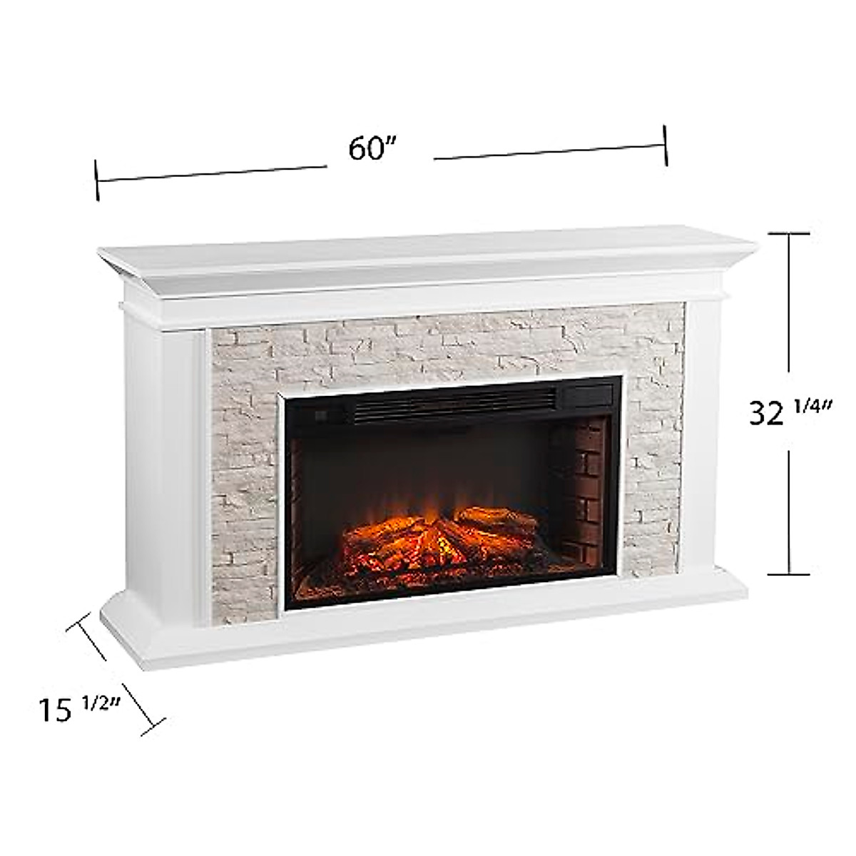 Canyon Heights Faux Stacked Stone Electric Fireplace - White