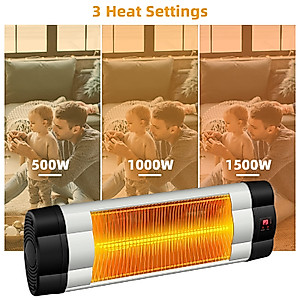 COSTWAY Wall Mounted Patio Heater, 1500W Electric Infrared Heater with Remote Control, 24H Timer, Carbon Fiber Tube, Waterproof Indoor Outdoor Haning Heater for Patio Garage Balcony Porch