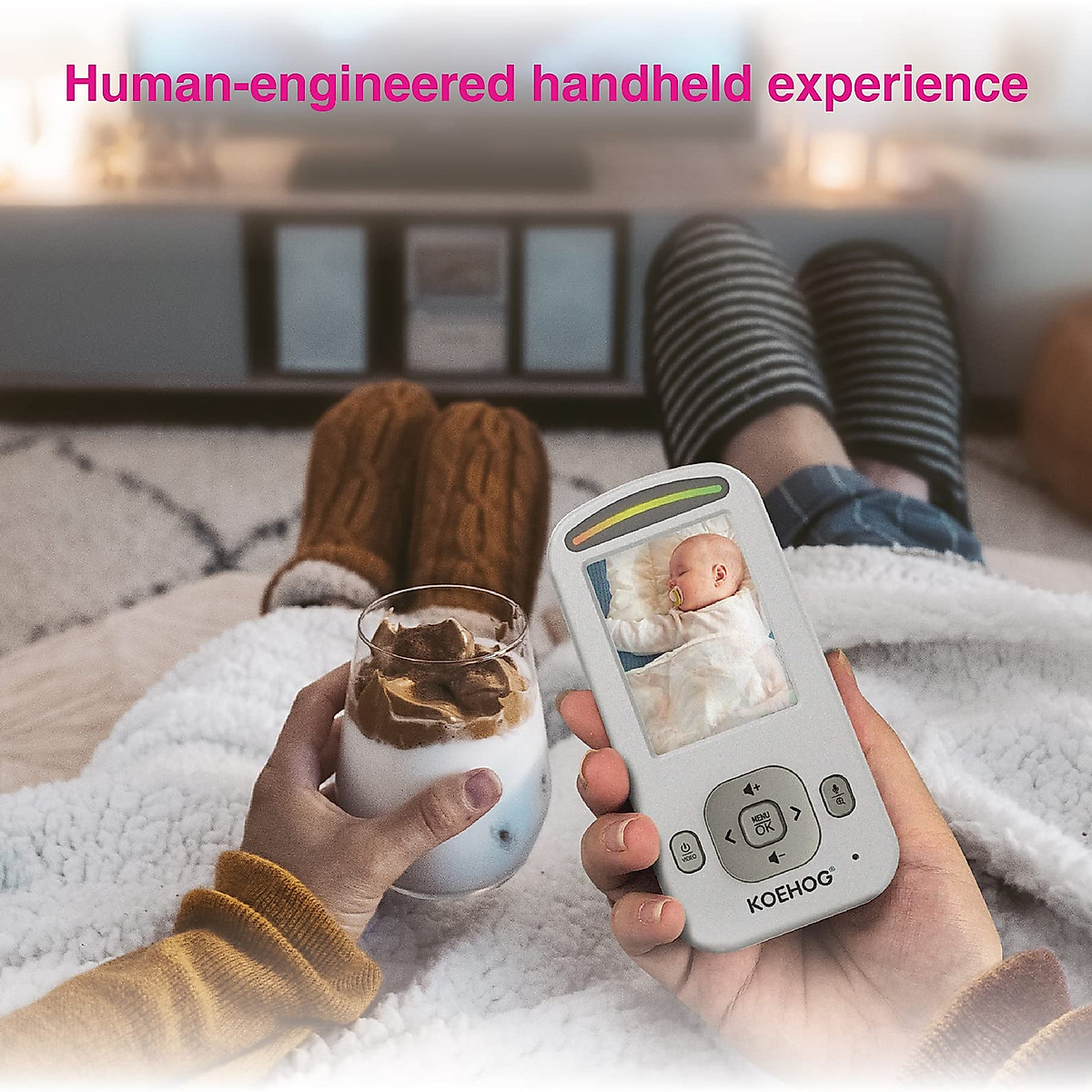 Video Baby Monitor, Slim Handheld, Non-Slip Design, 2.4" Vertical Screen Monitor & 2 Camera, Range up to 1000ft, 18 Hour Battery Life, 2-Way Talk, Night Vision, Temperature Monitor, No WiFi.