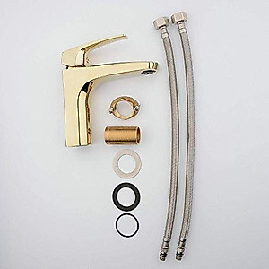 Y-LKUN Bathroom Taps Basin taps Gold Bathroom Basin Monobloc Solid Brass Hot Cold Mixer Tap