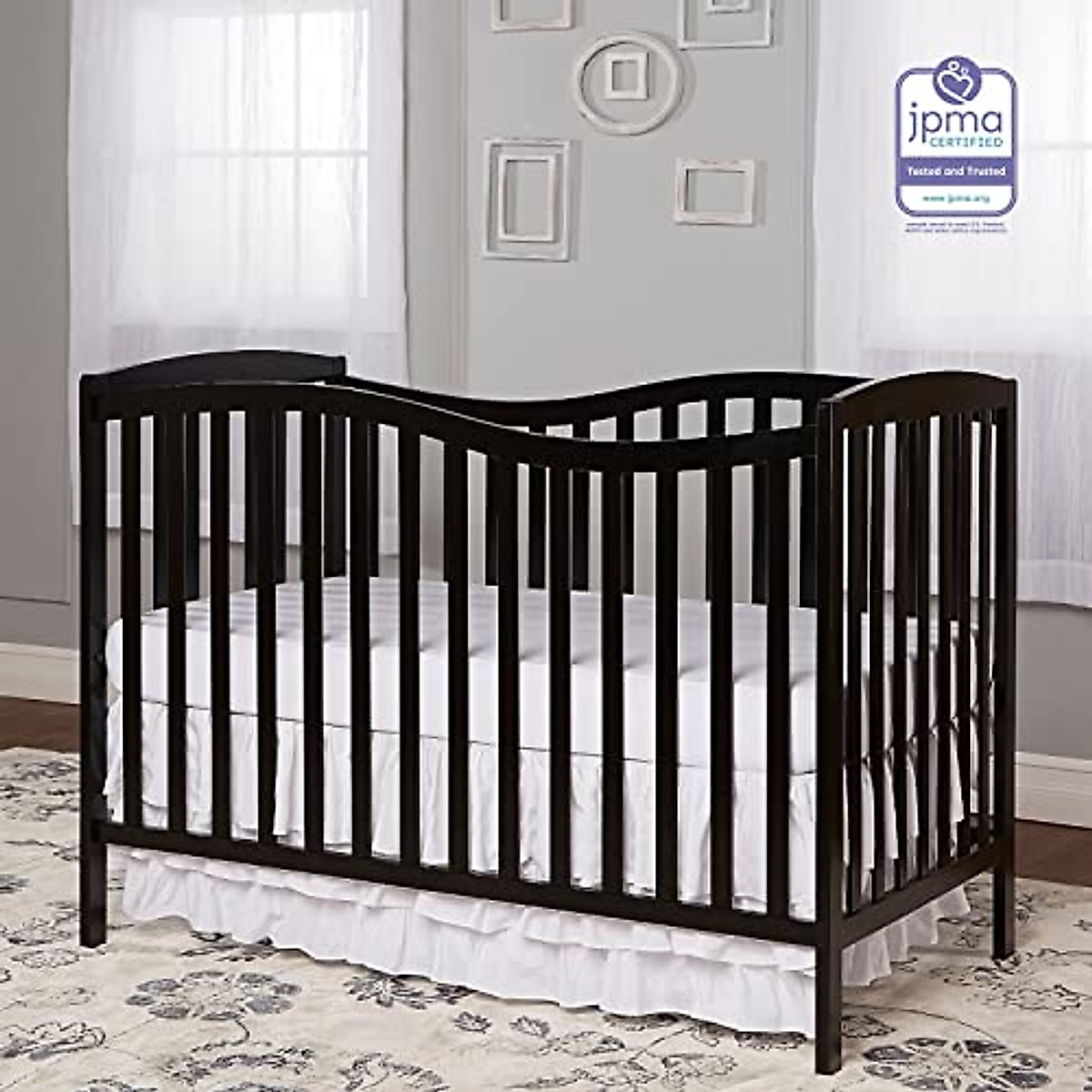 Dream On Me Chelsea 5-In-1 Convertible Crib In Black, JPMA Certified