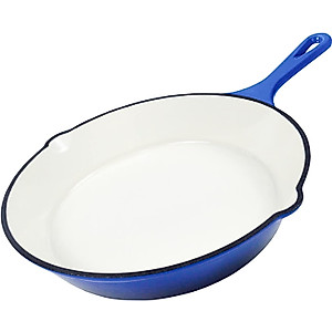 Healthy Choices 8" Small Enameled Cast Iron Pan, White Cast Iron Skillet, Blue Enameled Skillet, Eggs, Sauces, Desserts, BBQ Safe, Small Skillet For Camping, Dishwasher, Induction, Stovetop, Open Fire
