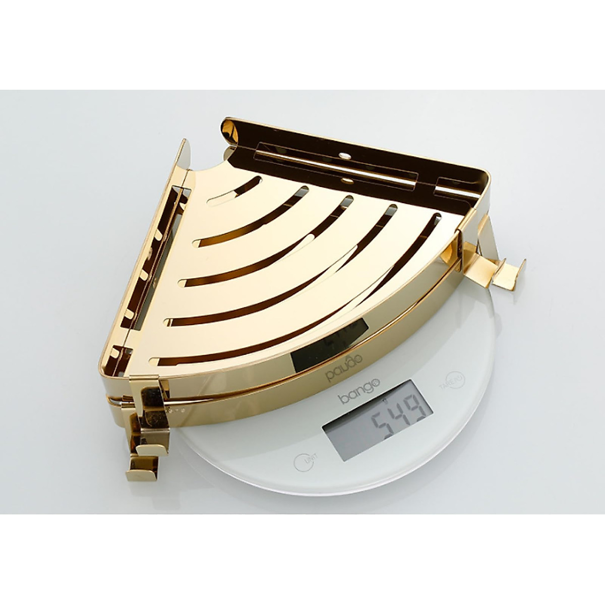 Bathroom Triangular Shelf, Toilet Corner Storage, Rose Gold Small Triangle Single Layer with Hook