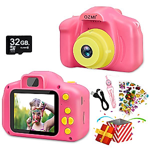 OZMI Kids Camera Toys for 3-9 Year Old Girls, Kids Selfie Camera Compact for Child Little Hands, Smooth Shape Toddler Camera, Best Christmas Birthday Gift for 4 5 6 7 8 9 Year Old Girls with 32GB Card