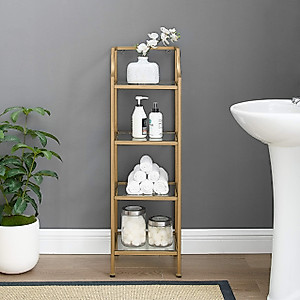 Crosley Furniture Aimee Short Bookshelf with Glass Shelves, Small Bookcase Storage, Gold and Glass