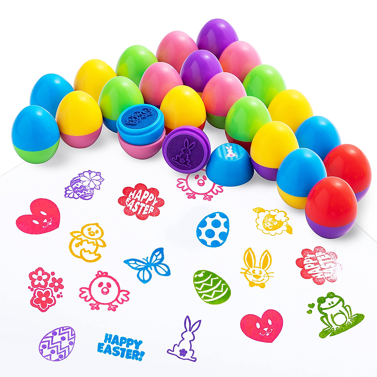 JOYIN 24 Pcs Easter Egg Stampers Toys for Easter Eggs Hunt Game, Basket Stuffers Fillers, Kids Gifts, Party Favor, Self Inking Stamp for Classroom Prize Supplies