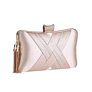 Tanpell Women's Evening Clutch Bags Silk Satin Party Handbags Bridal Wedding Purses with Tassel Pendant Light Apricot