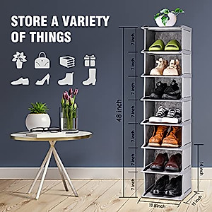 NiHome 8-Tier Narrow Shoe Rack - 12"x11"x48" Space-Saving Organizer for Home Closet, Hallway, Entryway, Bedroom and Living Room - Stackable and Free-Standing with Lightweight Fabric Design