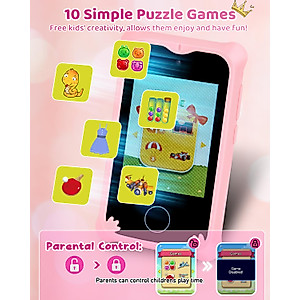 BESTOONE Kids Smart Phone Toys for 3 4 5 6 Year Old Girls, Toddler Touchscreen Phone with Dual Camera, Educational Games, MP3 Music Player, and 32GB SD Card, Christmas Birthday Gifts for Kids Ages 3-8