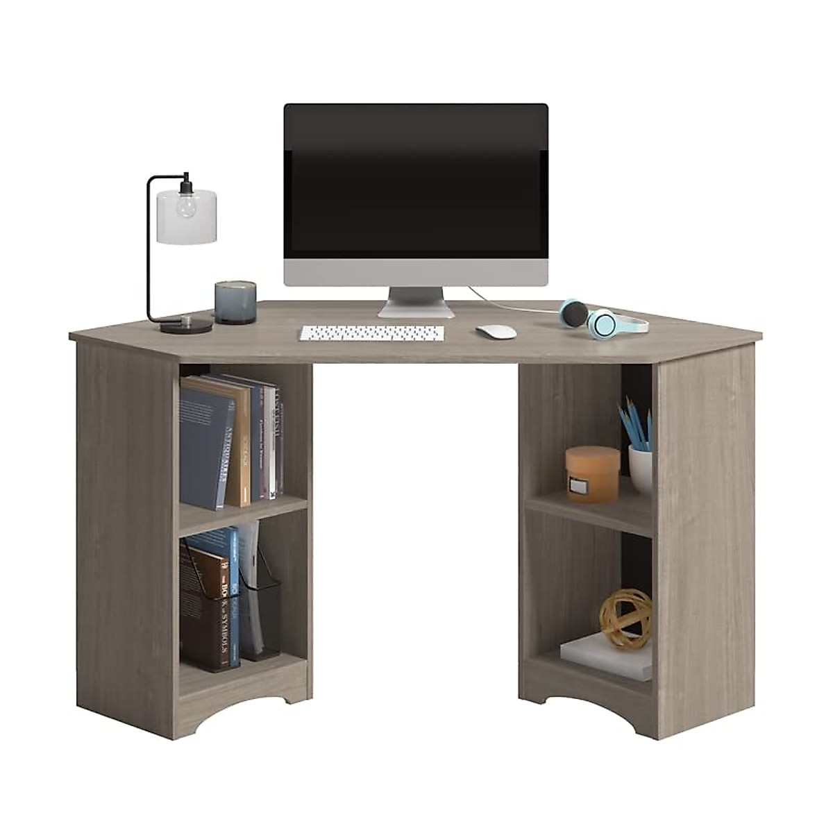 UrbanPro Engineered Wood Corner Desk in Silver Sycamore/Brown Finish