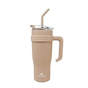 HYDRAFLOW Capri - 40oz Tumbler with Straw and Handle - Triple Wall Vacuum Insulated Tumbler - Insulated Smoothie Cup - Stainless Steel Tumbler - Reusable Tumbler with Lid - Clay
