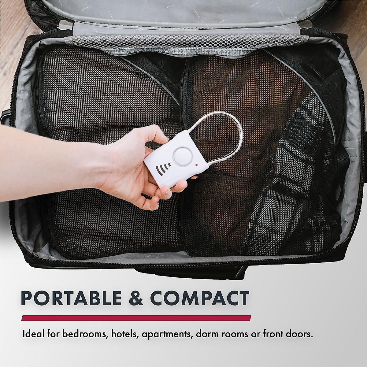 SABRE 110dB Door Handle Alarm, Extremely Loud Wireless Alarm Audible Up To 680 Ft Away, Hangs Off Door Knob or Handle, Vibration-Triggered Home Security Alarm, 3 Adjustable Settings, Great for Travel