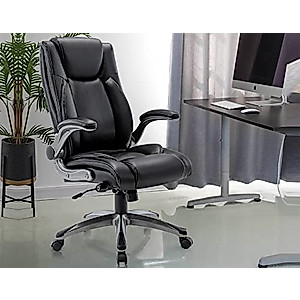 AFO Executive Office Ergonomic Chair with Flip-up Armrests, High Back Adjustable Height, Tilt and Built-in Lumbar Support for Comfort, 250lbs, Thick Bonded Leather Black
