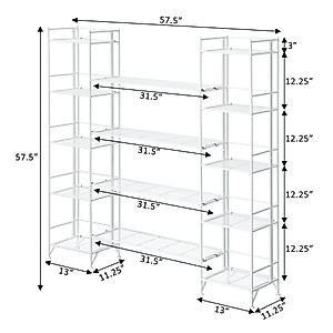 Convenience Concepts Xtra Storage Shelves - 5 Tier Folding Metal Shelving with Set of 4 Deluxe Extension Shelves - Modern Shelves for Storage and Display in Living Room, Bathroom, Office, White