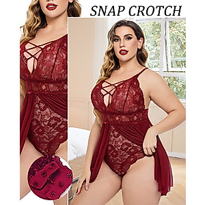 Avidlove Plus Size Babydoll For Women Sexy Nightgowns For Women Plus Size Lingerie (Wine Red, XL)