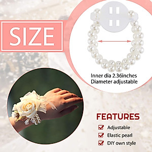 Hicarer 48 Pieces Corsage Wristlet Bracelet Wrist Corsage Prom Elastic Pearl Bands Wedding Corsages Pearl Bracelet Wedding Wristlets DIY Wrist Corsages Accessories for Bridesmaid Bridal Shower Party