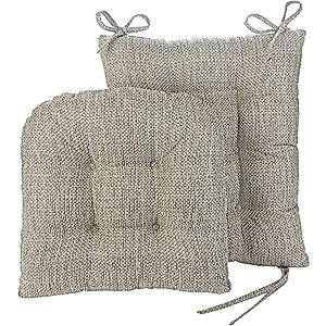 Klear Vu Omega Non-Slip Rocking Chair Cushion Set with Thick Padding and Tufted Design, Includes Seat Pad & Back Pillow with Ties for Living Room Rocker, 17x17 Inches, 2 Piece Set, Natural