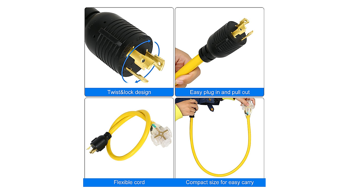 3FT Generator Power Cord with LED Indicator - Heavy Duty