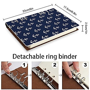 Naby Blue Anchor Notebook Cover 6-Ring Binder Portable Planner Book Loose-Leaf Cover for Home Office