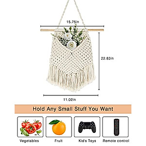 MOVNO Macrame Fruit Basket, Handmade Macrame Fruit Hanger, Decorative Macrame Hanging Basket, Space Saving Wall Storage Basket, Hanging Decor Fruit Basket, Perfect for Bedroom/Living Room/Bathroom